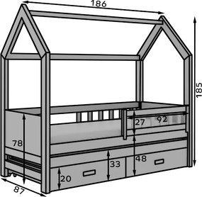 ADRK Furniture Postel Domek Jaspis s matrací