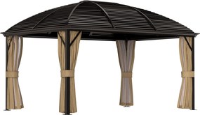 Pavilion Outsunny s pevným zastřešením, 4x3 m, voděodolný stabilní zahradní pavilion pro zimní období s moskytiérou, háčky, bočními panely, klenutou s
