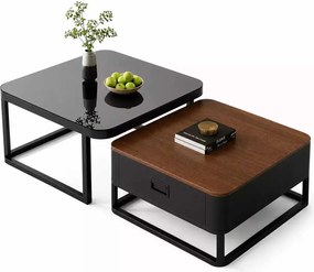 LuxuryForm DESIGN Konferenční stolek DENVER 70 × 70 / 60 × 60 cm – dřevo / sklo (set 2 ks)