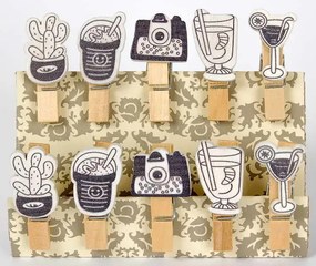FANDY Kolíčky dekorační dřevěné Shapes 09 retro