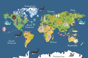 Obraz mapa světa pro děti - 120x80 cm