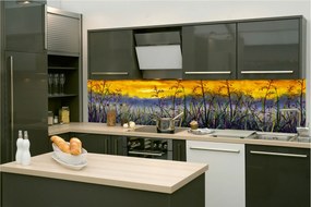 DIMEX | Fototapeta do kuchyně Denimová malba luční trávy KI-260-210 | 260 x 60 cm | žlutá, hnědá, modrá, zelená