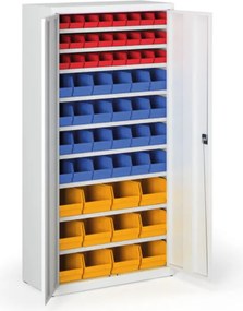 Skříň s plastovými boxy BASIC - 1800 x 400 x 920 mm, 24xA/24xB/12xC, šedá/šedé dveře