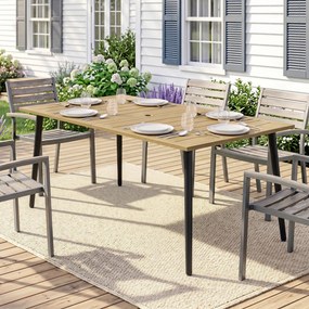 Outsunny Zahradní stůl 150x90cm, ocelový balkonový stůl odolný proti povětrnostním vlivům, balkonový stůl s otvorem pro slunečník hnědý