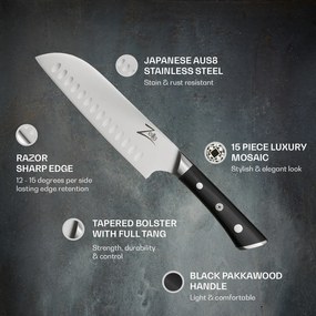 Razor-Edge, 7" nůž santoku, 59 HRC, nerezová ocel