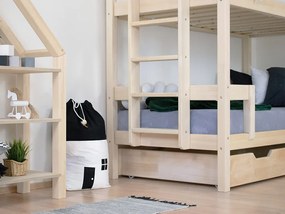 Benlemi Dřevěná patrová postel KILI ve tvaru domečku Zvolte barvu: Bílá, Zvolte šuplík: Přistýlka 90x180 cm (s roštem), Zvolte výšku: 227 cm