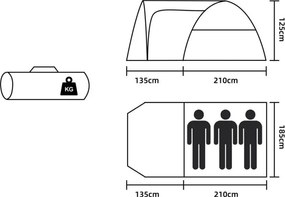 Turistický stan pro 3 osoby SPRINGOS ELYSE šedo-modrý