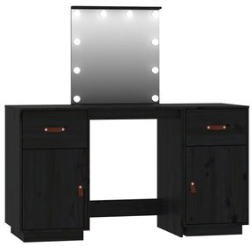vidaXL Set toaletního stolku s LED Černá masivní borovice