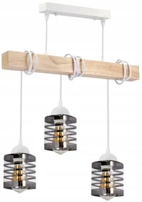 BERGE Závěsné LED stropní svítidlo 3xE27 dřevěný trám - skleněné lišty - bílé