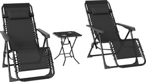 Gartenliege Set 3-TLG. Sonnenliege mit Teetisch 2 Liegestühle Kissen, Outdoor Liege 90x56x110 cm Schwarz