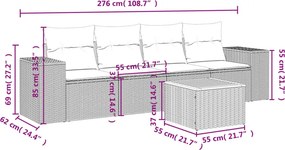 5dílná zahradní sedací souprava s poduškami černá polyratan 3225320