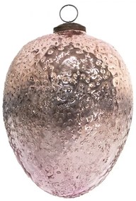 Růžové skleněné velikonoční vajíčko na jutovém provázku – 12x18 cm