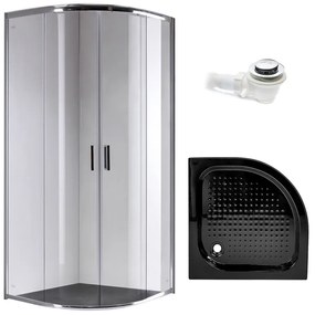 BPS-koupelny Čtvrtkruhový sprchový kout HYD-RK94B 90x90 cm chrom/transparent + vanička HYD-RSV-SXL01B černá