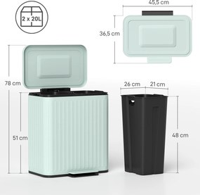 HOMCOM koš na odpad 40 l s pedálem a dvěma přihrádkami — 2 × 20 l, tlumené dovírání, funkce držení otevřeného víka, vyjímatelné vnitřní nádoby — zele…