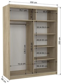 Šatní skříň s posuvnými dveřmi Tibago - 150 cm Barva: Choco