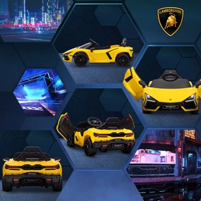 AIYAPLAY elektrické auto 12V licencovaný Lamborghini Revue, dálkové ovládání, rychlost 3-5 km/h, 3-5 let, žluté