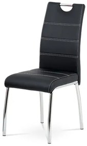 Jídelní židle, potah černá ekokůže, bílé prošití, kovová čtyřnohá chromovaná pod HC-484 BK