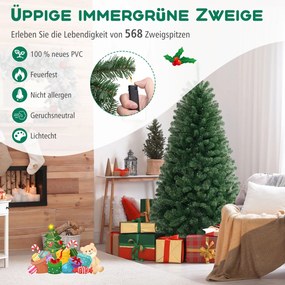 Costway 180 cm umělý vánoční stromek s 568 špičkami z PVC a 200 svátečními
