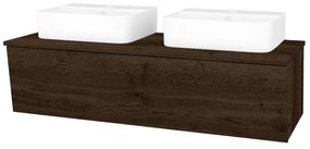 Dřevojas Koupelnová skříň INVENCE SZZ 125 (2 umyvadla Joy 3) Varianta: L01 Bílá vysoký lesk / D16 Beton tmavý