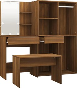 Toaletní stolek sada s LED hnědý dub kompozitní dřevo 3114106