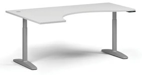 Výškově nastavitelný stůl OBOL, elektrický, 675-1325 mm, ergonomický levý, deska 1800x1200 mm, šedá zaoblená podnož, bílá