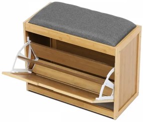 Vyklápěcí sedací botník masiv přírodní odstín šedá látka DR-N1014 GREY2