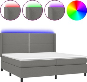 Box spring postel s matrací a LED tmavě šedá 200x200 cm textil 3138262