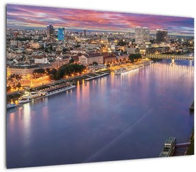 Skleněný obraz nočního města Bratislavy s řekou (70x50 cm)