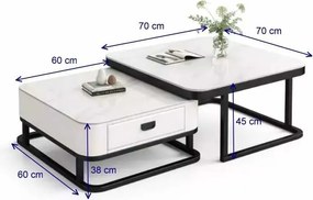 LuxuryForm DESIGN Konferenční stolek ARAGON 70 × 70 / 60 × 60 cm – šedý / bílý mramor + sklo (set 2 ks)