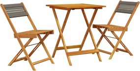 3dílný bistro set šedý polypropylen a masivní dřevo 3281758