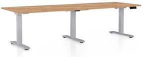Výškově nastavitelný stůl OfficeTech Long, 240 x 80 cm, šedá podnož, dub kraft
