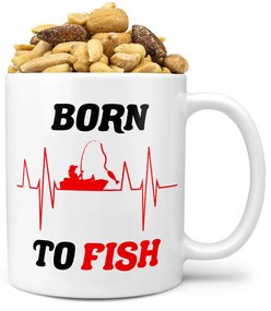 Hrnek Born to fish (Náplň hrníčku: Směs slaných oříšků)