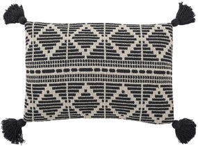 Bloomingville Bavlněný polštář Black Ornament 60 × 40 cm, černá barva, přírodní barva, textil