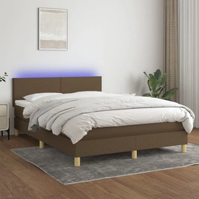 Box spring postel s matrací a LED tmavě hnědá 140x190 cm textil 3133552