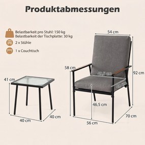 Costway 3 kusová sada zahradního nábytku balkonový nábytek s 2 židle z kovového