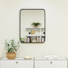 HOMCOM Zrcadlo do koupelny 60x80 cm, dekorativní zrcadlo s kovovým rámem a snadnou instalací na stěnu do obývacího pokoje a předsíně