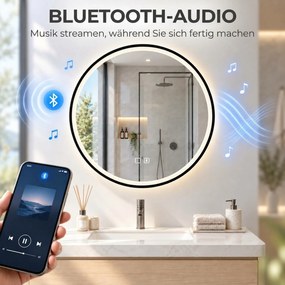 HOMCOM kulaté LED zrcadlo Ø 60 cm s Bluetooth, černé