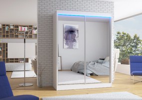 ADRK Šatní zrcadlová skříň posuvná s LED osvětlením FLOREST W 150 L, bílá