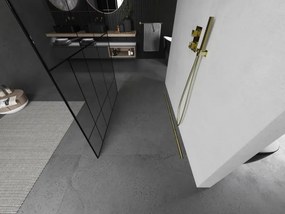 Mexen Kioto, sprchová zástěna Walk-In 110 x 200 cm, 8mm sklo černý vzor, ​​zlatý matný profil, 800-110-002-55-78
