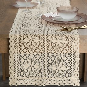 EUROFIRANY AŽUROVÝ BĚHOUN NA STŮL MARY 40X140 CM SVĚTLEBÉŽOVÝ
