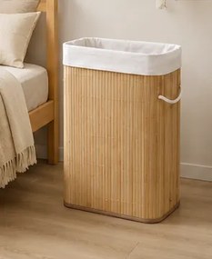koš na prádlo, objedm 40 l, bambus/látka, 49x39x20 cm, přírodní/krémová, Dekorino KP20260031