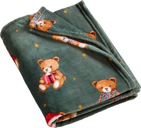 Tmavě zelená deka s vánočním motivem 170x130 cm Christmas Tartan Teddy Bear – Catherine Lansfield