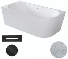 Besco Akrylátová volně stojící rohová vana Zoya Glam S 150x75 (170x80) bílá/stříbrná Rozměry (cm): 170x80, Typ a barva výpustě: Click-Clack s přepadem, černá, Orientace: Levá