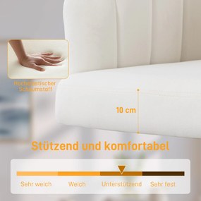 HOMCOM sametová kancelářská židle na kolečkách — prošitá opěrka, široké sedadlo, výškově nastavitelná, pěna s vysokou pružností — krémová