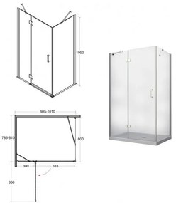 BESCO Obdélníkový sprchový kout VIVA 195O Rozměr A - 100 cm, Rozměr B - 80 cm, Směr zavírání -  Levé (SX) - BCVIV8010L