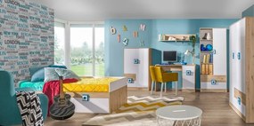 Casarredo - Komfort nábytek Dětská skříň NIKO 4 kombinovaná, dub jasný/bílá/tyrkys