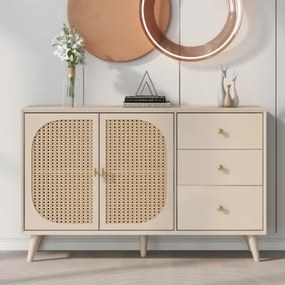 Aosom Komody 120 cm s dveřmi a zásuvkami z ratanové tkaniny, velký úložný prostor, TV stojan, přírodní barva