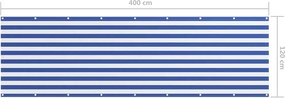 Balkónová zástěna bílomodrá 120 x 400 cm oxfordská látka 134921
