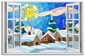 Malvis ® Obraz okno zimní vitráž Velikost (šířka x výška): 120x80 cm