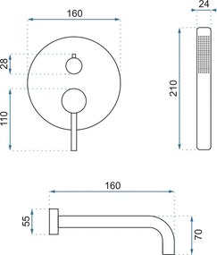 Rea Lungo - podomítkový vanový set + box P6300 - komplet sada, černá, REA-P6300